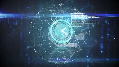 Animation Of Futuristic Digital Clock With Network Connections And Data