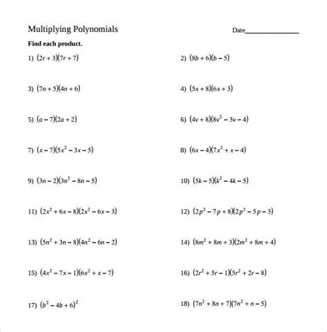 Multiply Polynomials Worksheet With Answers Printable Word Searches