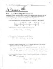 AP Stats Unit 6 Exam Free Response AP Statistics Unit 6 Exam Probability Free Response