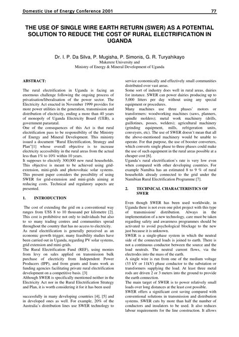 Pdf The Use Of Single Wire Earth Return Swer As A Potential Solution To Reduce The Cost Of