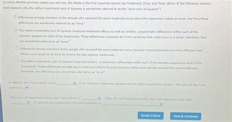 Solved ANOVA Calculations And Rejection Of The Null Chegg