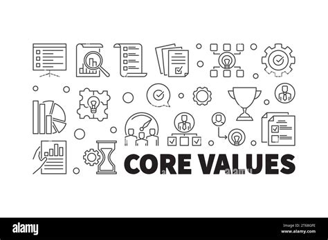 Core Values Horizontal Outline Banner Vector Minimal Illustration In