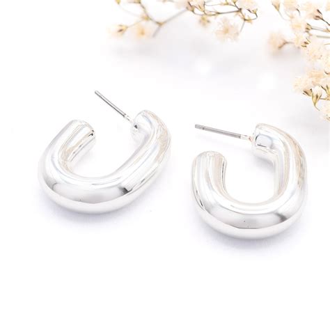 Silver Chunky J Hoop Earrings Nickel Free Earrings Ireland Earsense