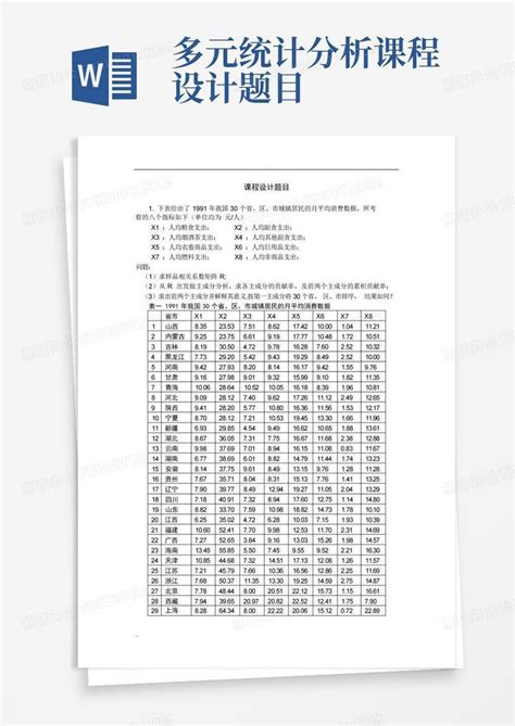 多元统计分析课程设计题目word模板下载编号qxabeojk熊猫办公