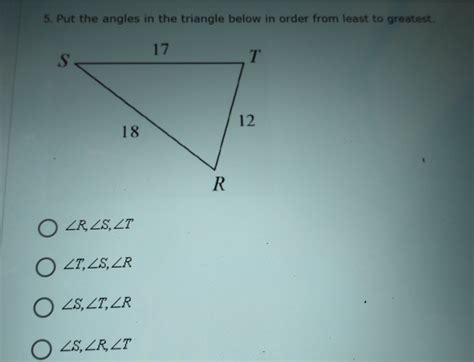 solved 5 put the angles in the triangle below in order from least to