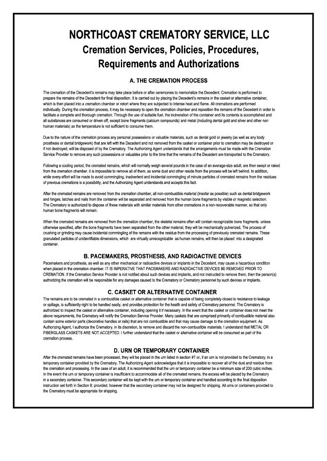 Top Authorization For Cremation Form Templates Free To Download In Pdf