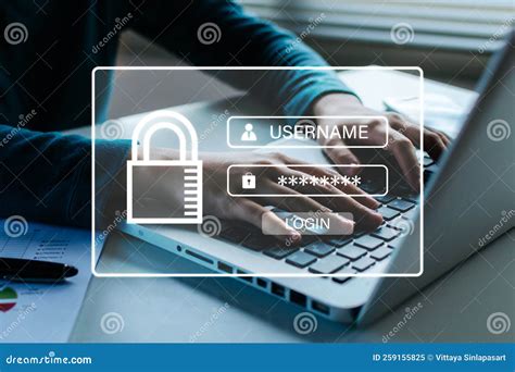 Business People Hand Entering Password Code On Laptop Computer Stock