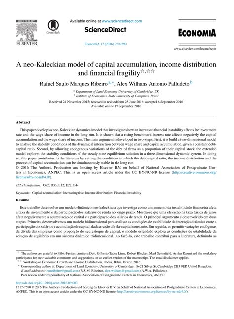 Pdf A Neo Kaleckian Model Of Capital Accumulation Income