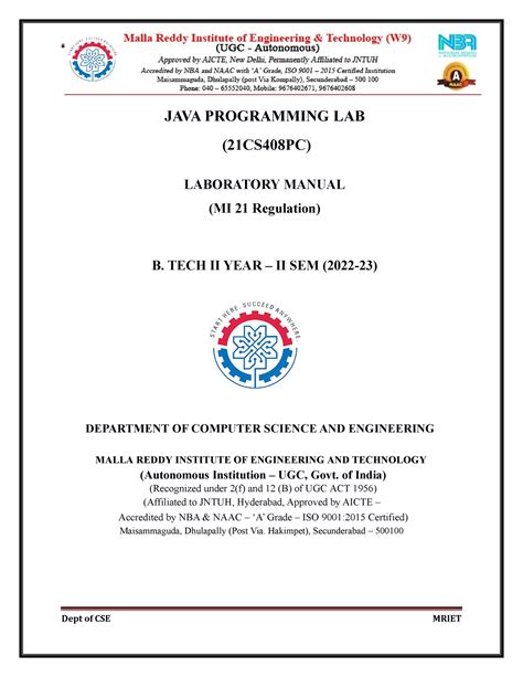 2 2 Java Programming Java Programming Lab 21cs408pc Laboratory