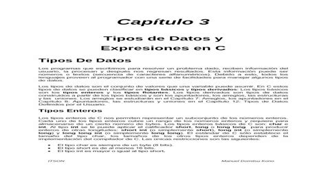 Capítulo 3 Tipos De Datos Y Expresiones En Cpdf Pdf Document