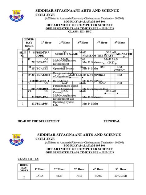 Class Time Table Bsc Pdf Computing Computer Science