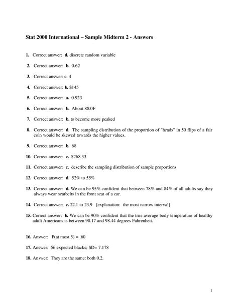 Sample Midterm 2 With Answers Statistical Methods Stat 2000 Docsity