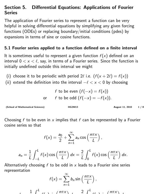 Application Of Fourier Series Pdf Fourier Series Trigonometric