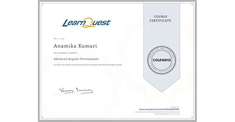Completion Certificate For Advanced Angular Development Anamika Kumari