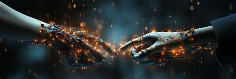 Premium AI Image AI Machine Learning Hand Of Robot Touching On Big Data Network AI Generated