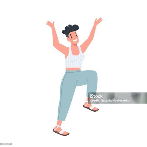 흥분 백인 여성 플랫 컬러 벡터 얼굴없는 캐릭터 20 29세에 대한 스톡 벡터 아트 및 기타 이미지 20 29세 2차 도형 가공의 인물 Istock