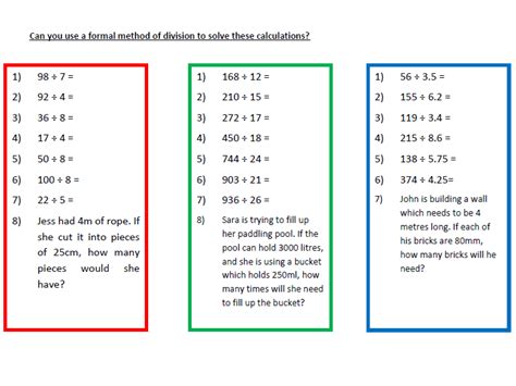 A Worksheet On Division Formal Method Teaching Resources