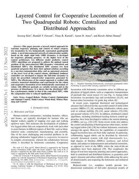 Layered Control For Cooperative Locomotion Of Two Quadrupedal Robots Centralized And