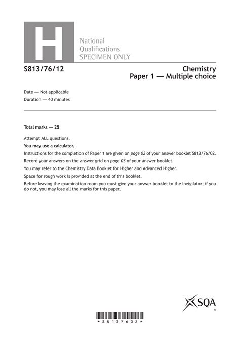 Sqa National Qualifications Chemistry Paper 1 Download Printable Pdf Templateroller