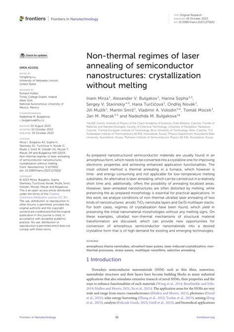 Pdf Non Thermal Regimes Of Laser Annealing Of Semiconductor Nanostructures Crystallization