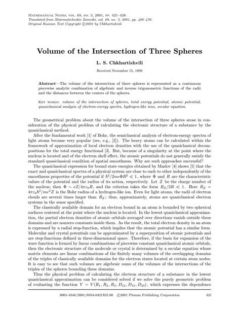 Pdf Volume Of The Intersection Of Three Spheres Dokumentips