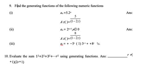 Ans 9 Find The Generating Functions Of The