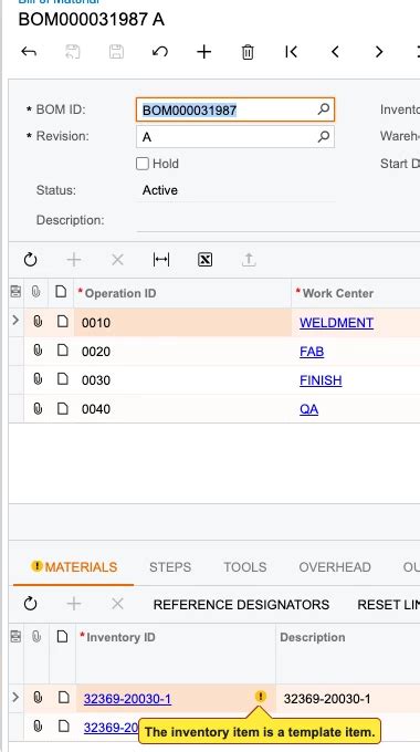 Generate Sub Assemblies In Error The Inventory Item Is A Template Item Community