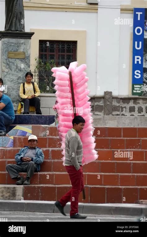 Vendor Selling Cotton Candy At Inti Raymi The Indigenous Solstice Festival In Cotacachi