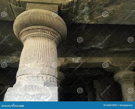 Monolithic Columns At Elephanta Caves Island Stock Image Stock Image