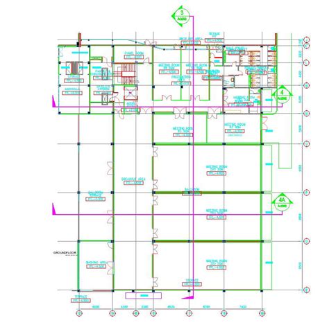 Column Layout Plan Of The Ground Floor Of Commercial Building In Autocad 2d Drawing Cad File