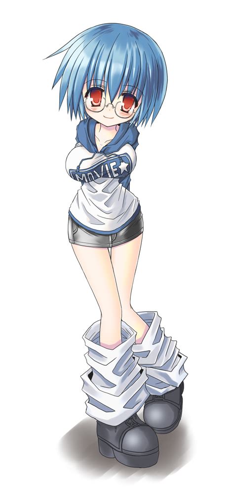Safebooru 1girl Arms Behind Back Blue Hair Breasts Female Glasses