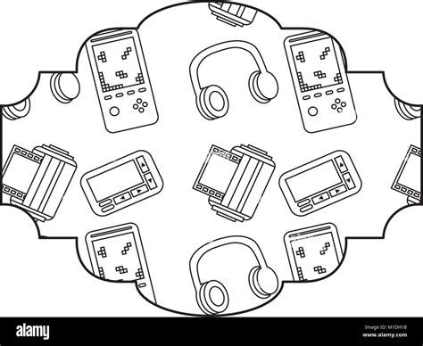 label pattern video game console vector illustration outline design