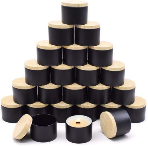 Yjhss 24 Pack 4oz Candle Tins With Wood Grain Printing Lids