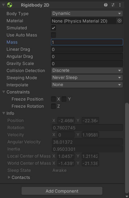 Where To Change Properties Settings Of The RigidBody 2D And Disable