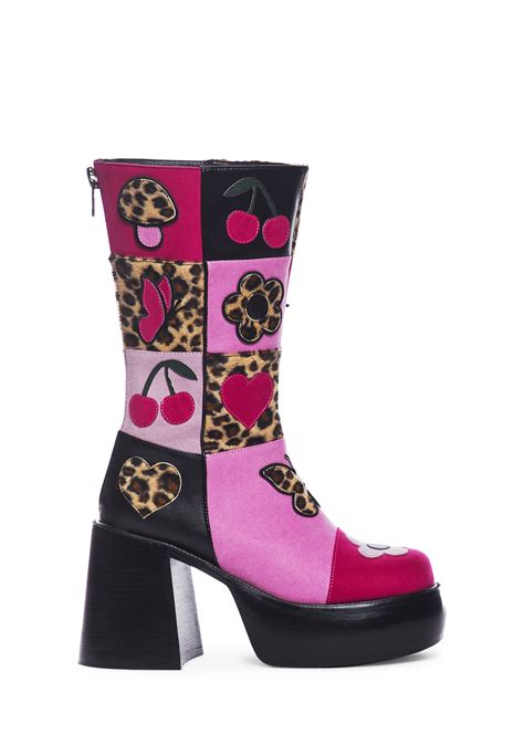 Delias By Dolls Kill Patchwork Pu Leopard Platform Boots Multi