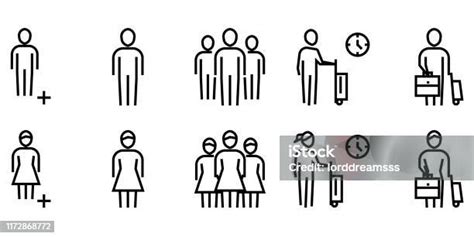 사람 및 인구 아이콘 세트 여행 기호 여성 및 남성 색상 윤곽 벡터 일러스트 경영자에 대한 스톡 벡터 아트 및 기타 이미지 경영자 고객 공항 Istock