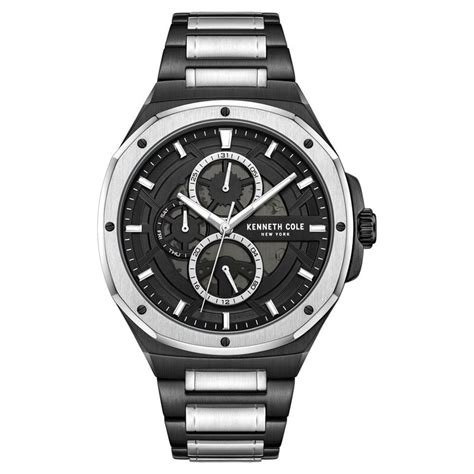 Buy Online Kenneth Cole Multifunction Black Dial Stainless Steel Strap
