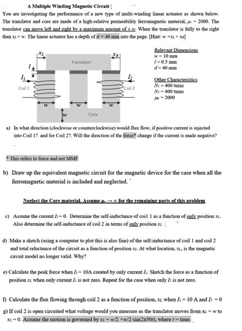 Solved A Multiple Winding Magnetic Circuit You Are Investigating The Performance Of A New Type