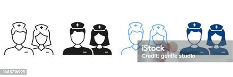 병원 직원 임상의 인턴 의사 간호사 픽토그램 일반 개업의 의사 기호 컬렉션 의료 전문가 남자와 여자 라인과 실루엣 아이콘 세트 격리된 벡터 그림 간호사에 대한 스톡 벡터