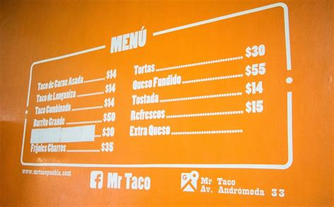Menu At Mr Taco Restaurant Tlaxcalancingo Av Andrómeda 33