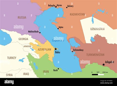 Vector Map Of The Caspian Sea Highlighting Surrounding Countries Stock
