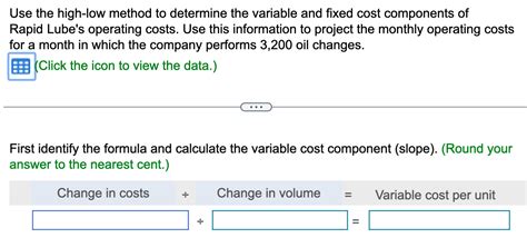 solved use the high low method to determine the variable and
