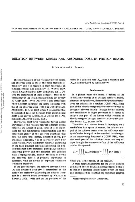 Pdf Relation Between Kerma And Absorbed Dose In Photon Beams