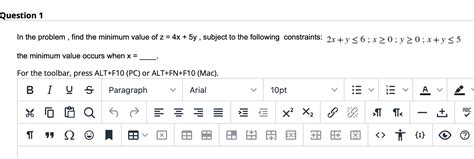 Solved Question In The Problem Find The Minimum Value Of Chegg Com