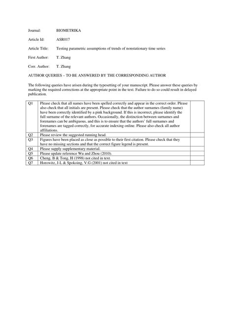 Pdf Testing Parametric Assumptions Of Trends Of Nonstationary Time Series