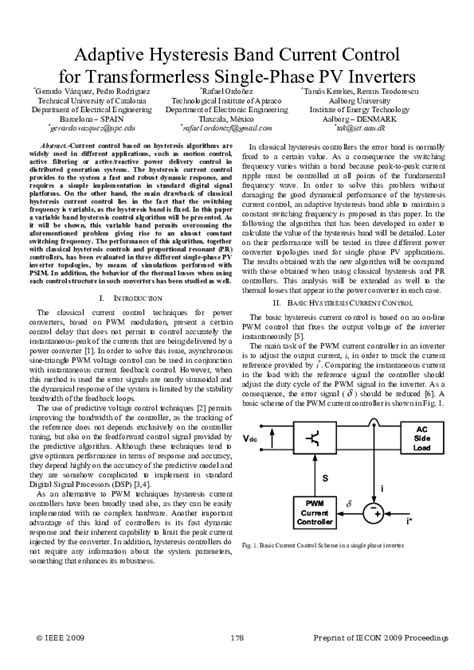 Pdf Adaptive Hysteresis Band Current Control For Transformerless Single Phase Pv Inverters