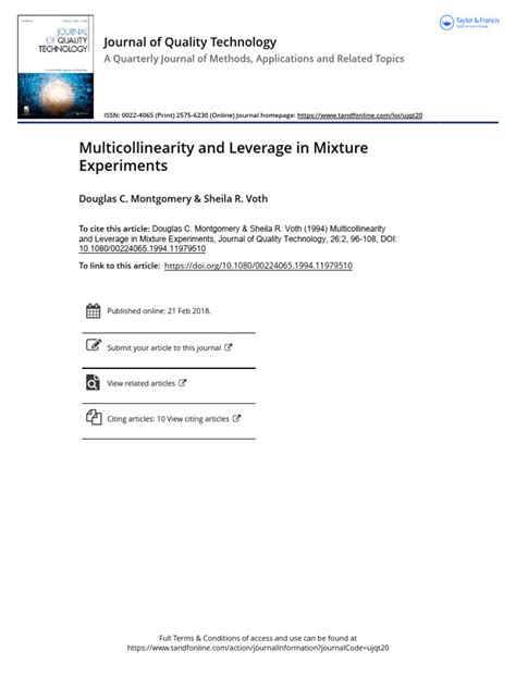 Multicollinearity And Leverage In Mixture Experiments Pdf Errors