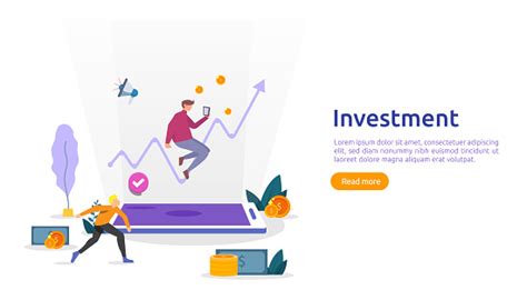 비즈니스 투자 개념 달러 더미 동전 사람 문자 돈 개체 그래픽 차트가 증가합니다 성공까지 상승 하는 금융 성장 플랫 디자인 방문 페이지 템플릿 벡터 일러스트 가격에 대한