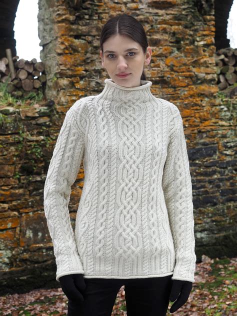 Super Soft Aran Funnel Neck Sweater The Irish Celtic Craft Shop