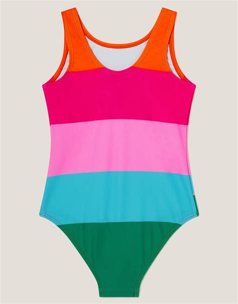 Colourblock Palm Sequin Swimsuit Pink Girls Beach And Swimwear